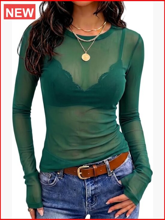 Tops | Sheer Long Sleeve Crew Neck Mesh Top Club Night Out Shirt | Poshmark